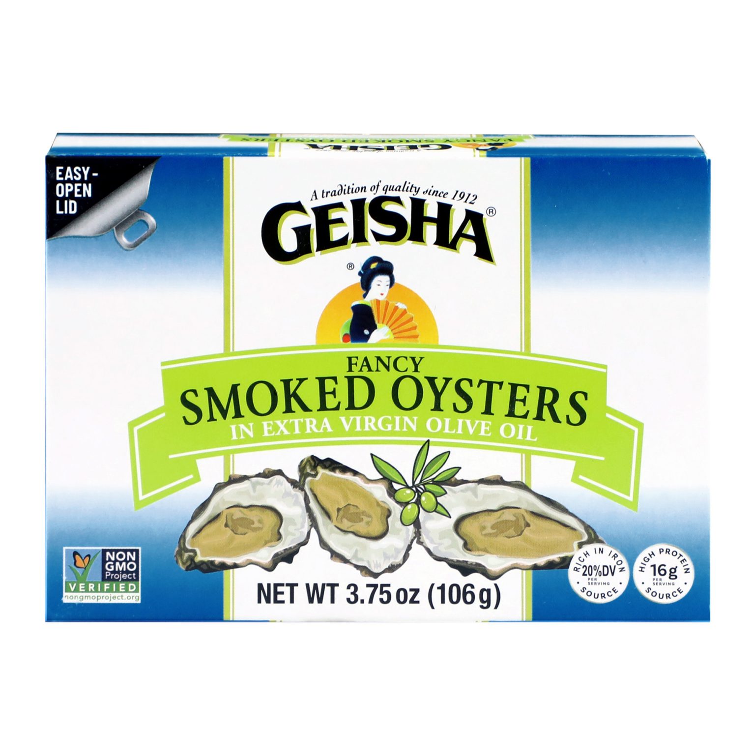 SMOKED OYSTERS IN EXTRA VIRGIN OLIVE OIL – Geisha Brand